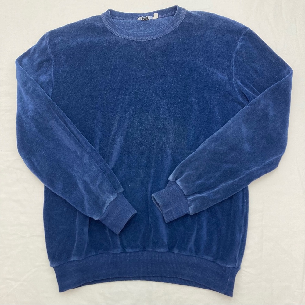 80s Vintage Marco Pecci Blue Velour Sweatshirt - Gem